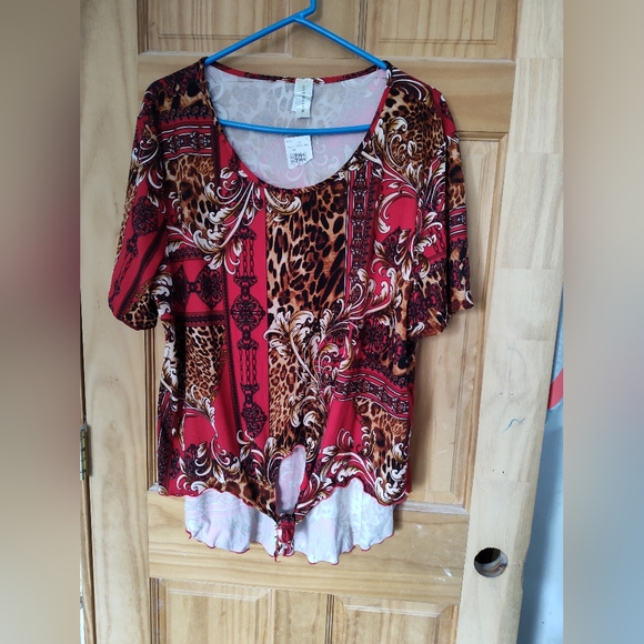 Tops | Red And Leopard Print Shirt | Poshmark